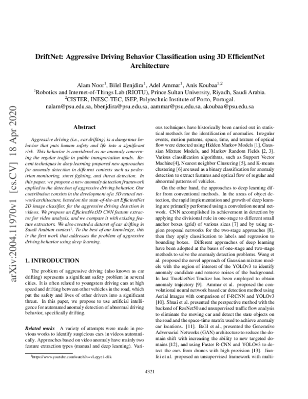 (PDF) DriftNet: Aggressive Driving Behavior Classification using 3D ...