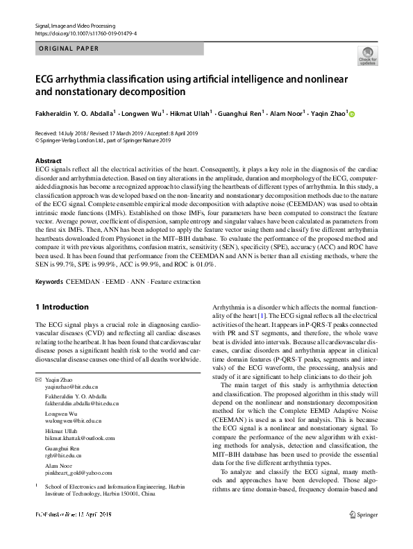 Pdf Ecg Arrhythmia Classification Using Artificial Intelligence And Nonlinear And