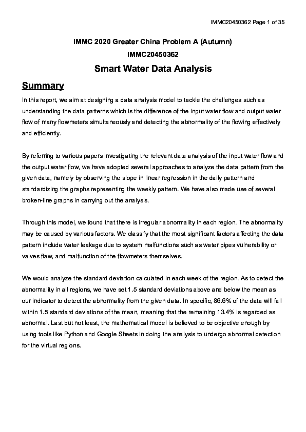 (PDF) IMMC20450362 Smart Water Data Analysis