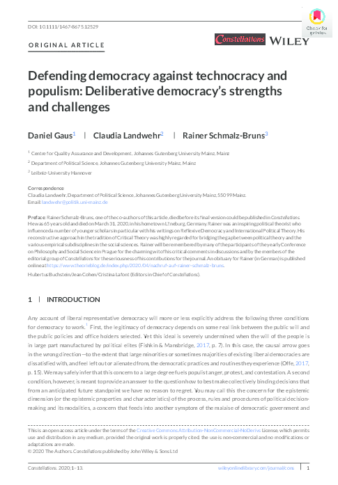 (PDF) Defending democracy against technocracy and populism ...