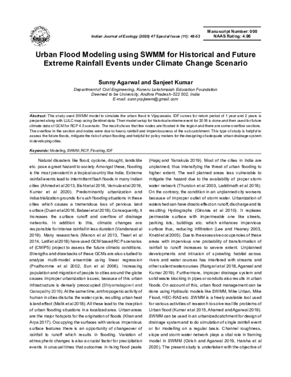 (PDF) Urban Flood Modeling using SWMM for Historical and Future Extreme Rainfall Events under ...