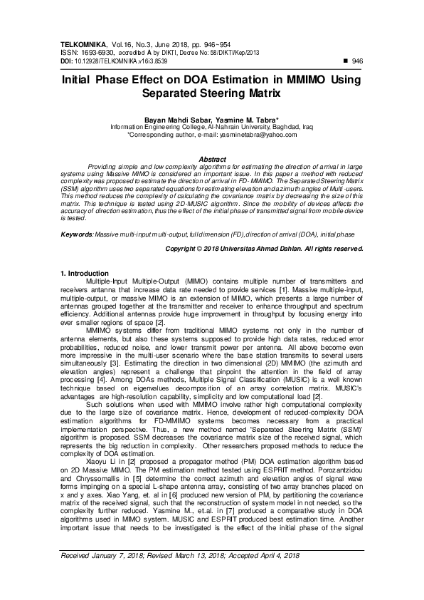 (PDF) Initial Phase Effect on DOA Estimation in MMIMO Using Separated ...
