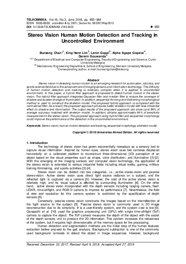 (PDF) Stereo Vision Human Motion Detection and Tracking in Uncontrolled ...
