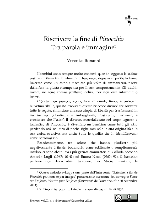 (PDF) Riscrivere la fine di Pinocchio. Tra parola e immagine