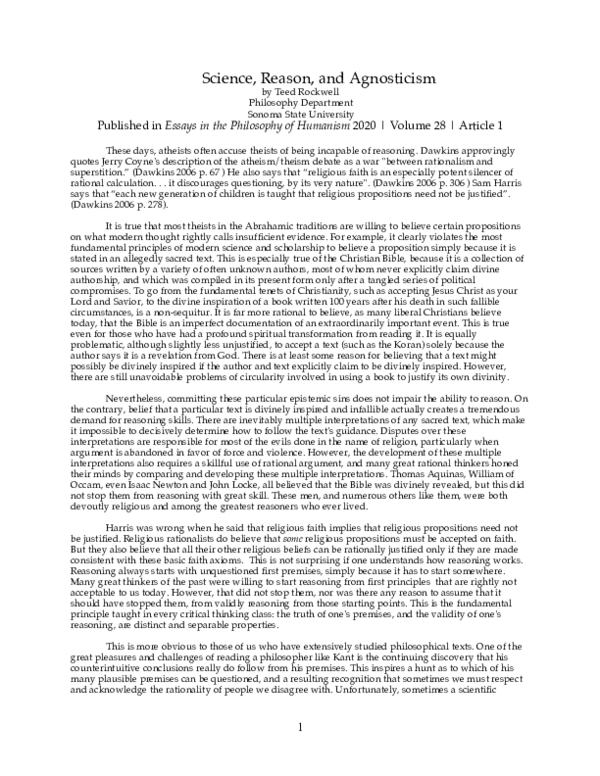 (PDF) Science, Reason, and Agnosticism