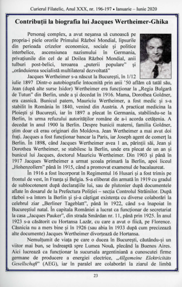 (PDF) Contribuții la biografia lui Jacques Wertheimer-Ghika