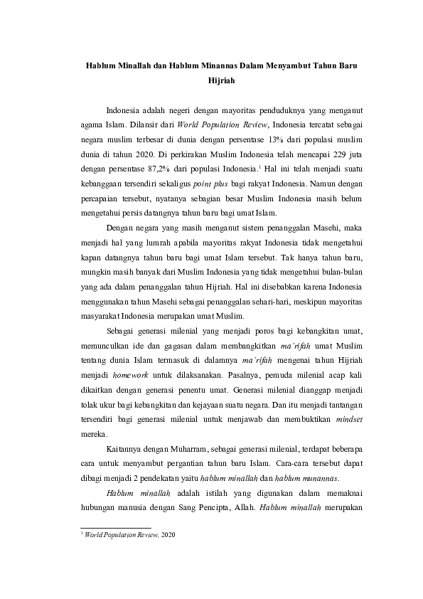 (DOC) Hablum Minallah dan Hablum Minannas Dalam Menyambut Tahun Baru