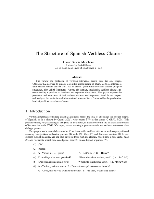 (PDF) The Structure of Spanish Verbless Clauses | Óscar García Marchena ...