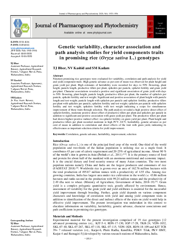 (PDF) Genetic variability, character association and path analysis studies for yield components ...