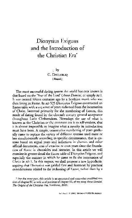 Pdf Dionysius Exiguus And The Introduction Of The Christian Era