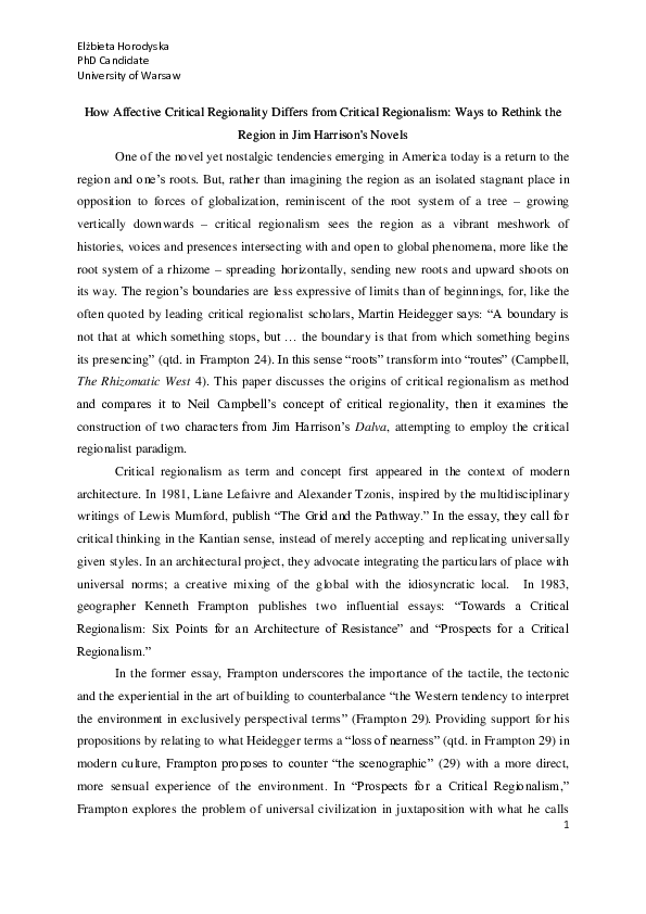 (PDF) How Affective Critical Regionality Differs from Critical ...