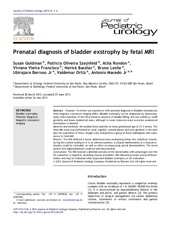 (PDF) Prenatal diagnosis of bladder exstrophy by fetal MRI