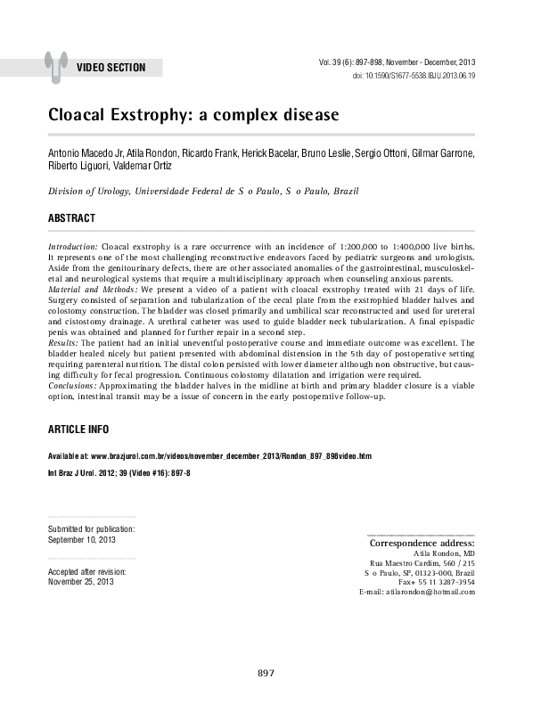 (PDF) Cloacal Exstrophy: a complex disease | Atila Rondon - Academia.edu