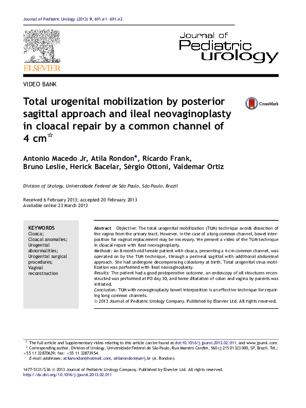 (PDF) Total Urogenital Mobilization with Ileal Neovaginoplasty in Cloaca