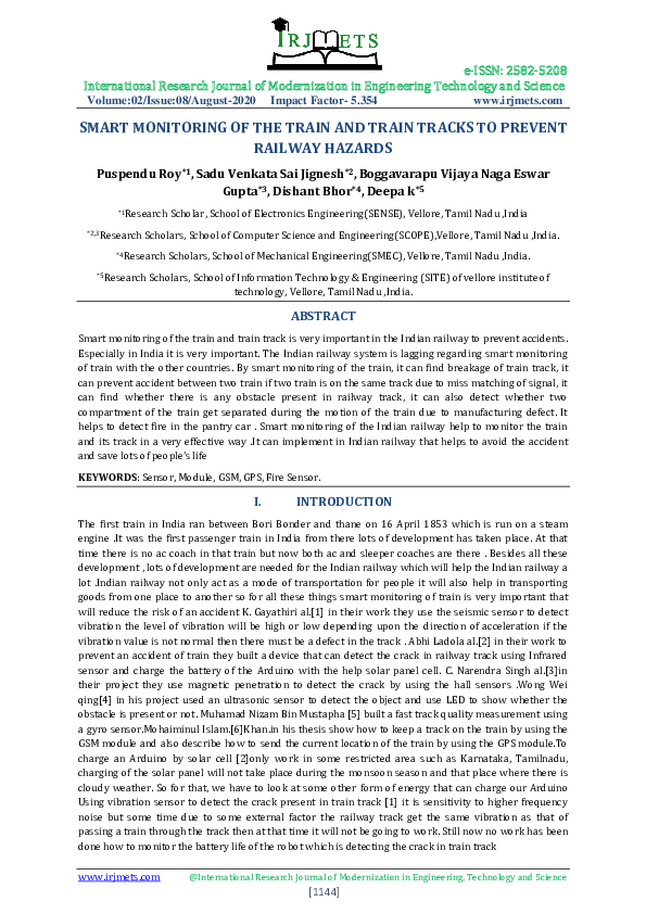 (PDF) Smart monitoring of the train and train tracks to prevent railway ...