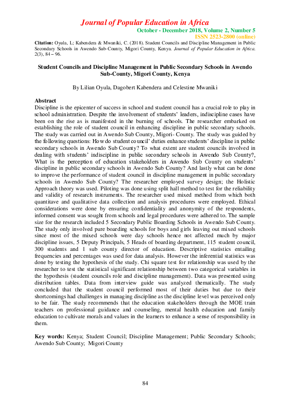(PDF) Student Councils and Discipline Management in Public Secondary ...