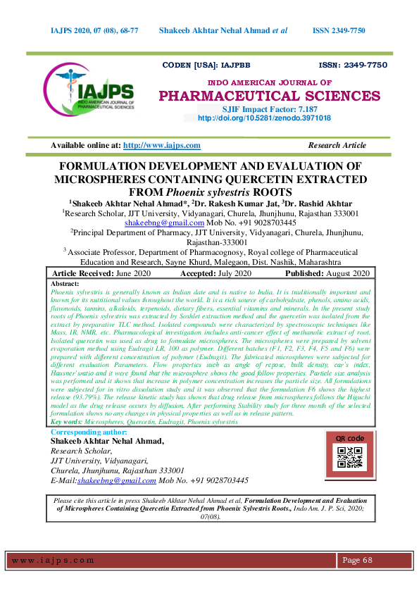 (PDF) PHARMACEUTICAL SCIENCES SJIF Impact Factor: 7.187 FORMULATION ...