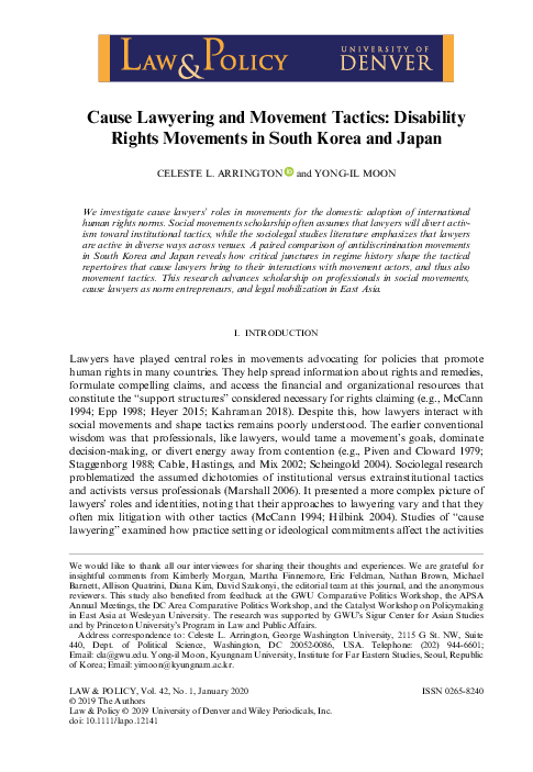 (PDF) Cause Lawyering and Movement Tactics: Disability Rights Movements ...