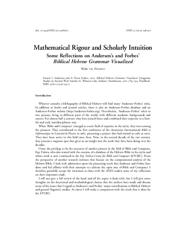 (PDF) Mathematical rigour and scholarly intuition