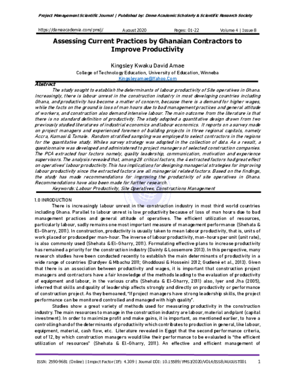 (PDF) Assessing Current Practices by Ghanaian Contractors to Improve ...