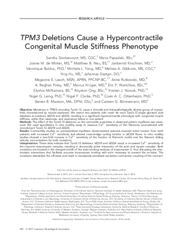 (PDF) TPM3 Deletions Cause a Hypercontractile Congenital Muscle Stiffness Phenotype