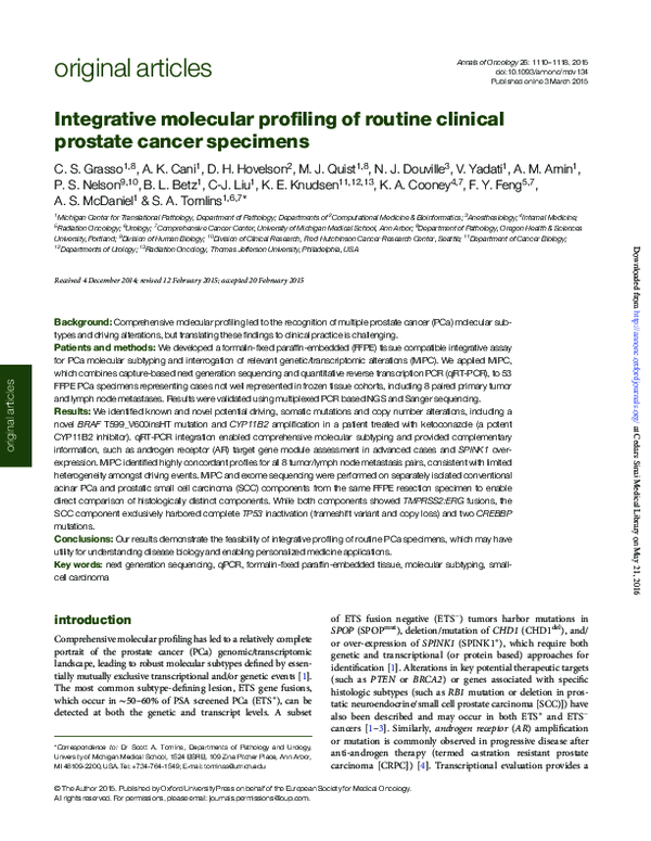 (PDF) Integrative molecular profiling of routine clinical prostate ...