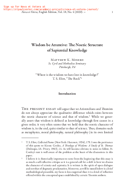 (PDF) Wisdom be Attentive: The Noetic Structure of Sapiential Knowledge
