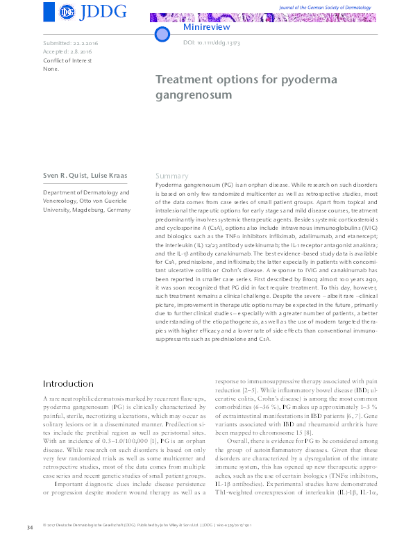 (PDF) Treatment options for pyoderma gangrenosum