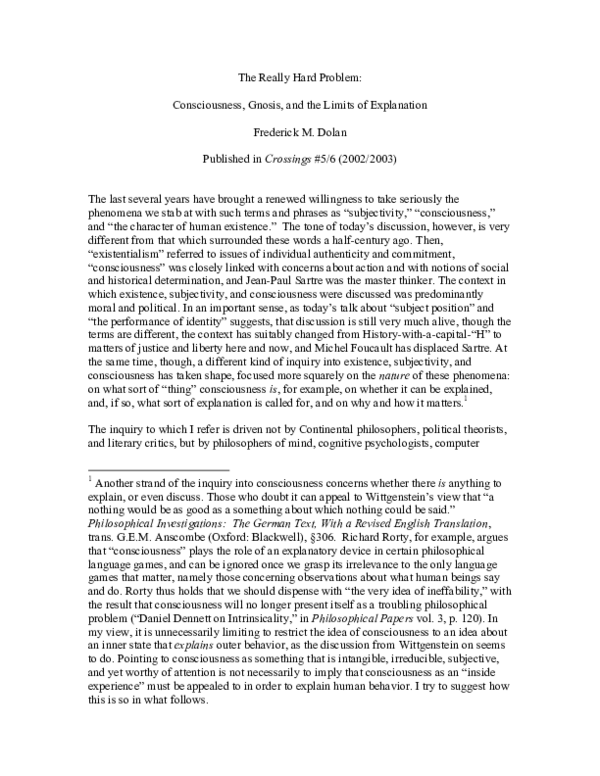 (PDF) The Really Hard Problem: Consciousness, Gnosis, and the Limits of ...