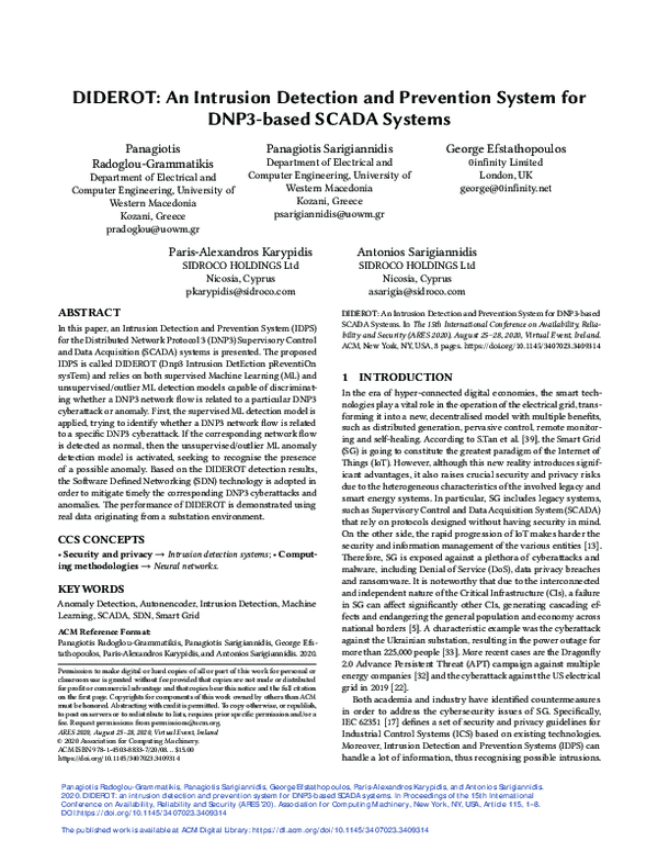(PDF) DIDEROT: An Intrusion Detection and Prevention System for DNP3-based SCADA Systems