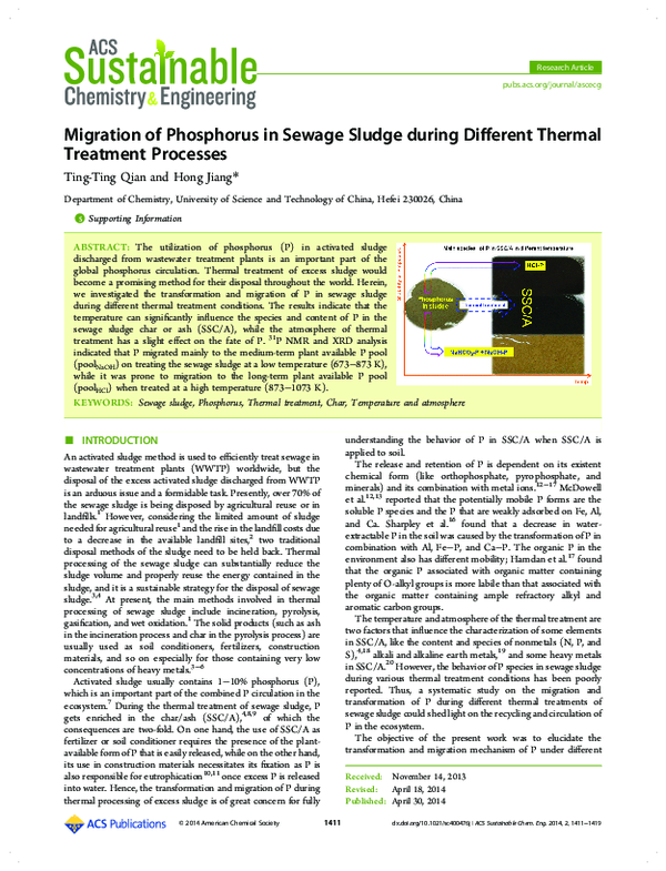 (PDF) Migration of Phosphorus in Sewage Sludge during Different Thermal ...