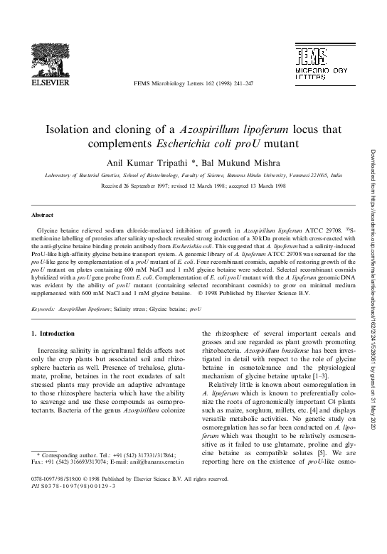 (PDF) Isolation and cloning of a Azospirillum lipoferum locus that ...