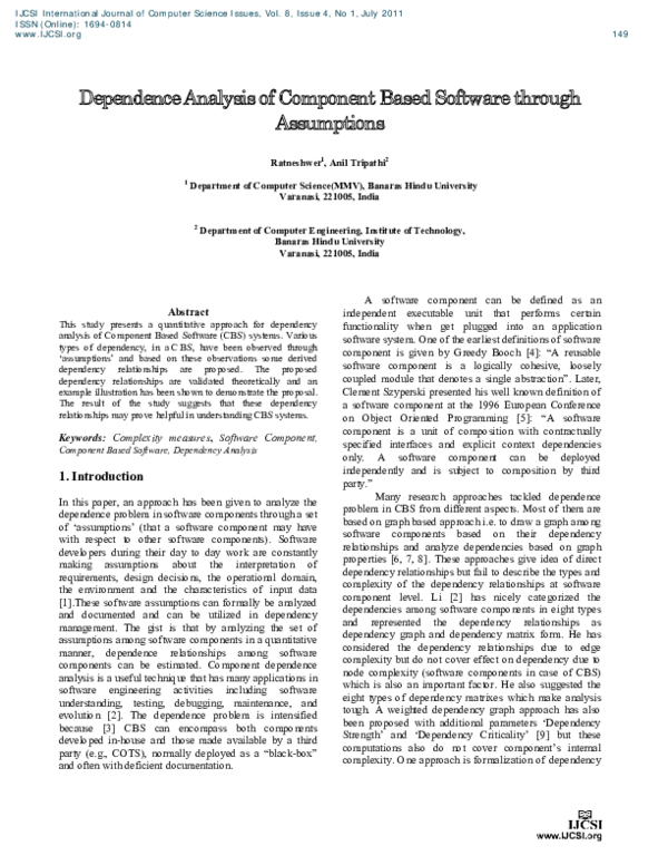 (PDF) Dependence Analysis of Component Based Software through Assumptions