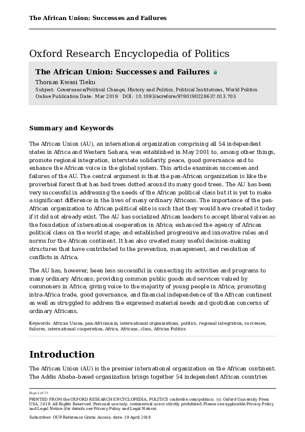 (PDF) The African Union: Successes and Failures