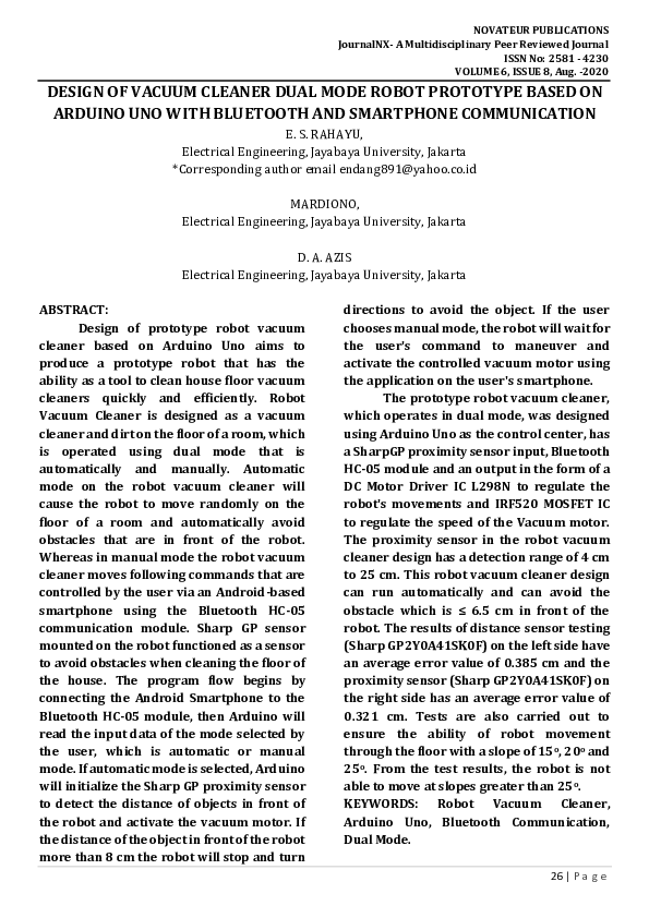 (PDF) JOURNALNX-DESIGN OF VACUUM CLEANER DUAL MODE ROBOT PROTOTYPE BASED ON ARDUINO UNO WITH ...