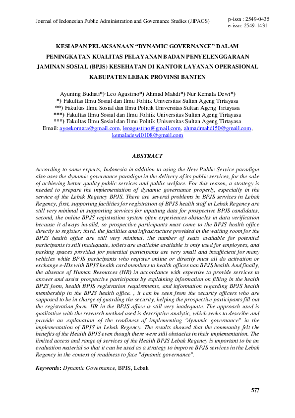 (PDF) KESIAPAN PELAKSANAAN "DYNAMIC GOVERNANCE" DALAM