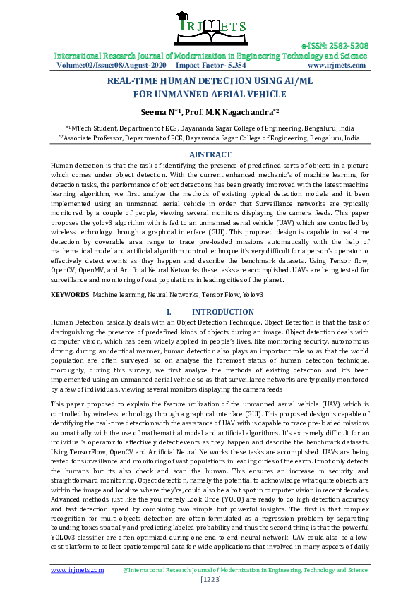 Pdf Real Time Human Detection Using Ai Ml For Unmanned Aerial Vehicle International Research