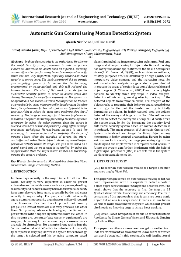(PDF) IRJET- Automatic Gun Control using Motion Detection System