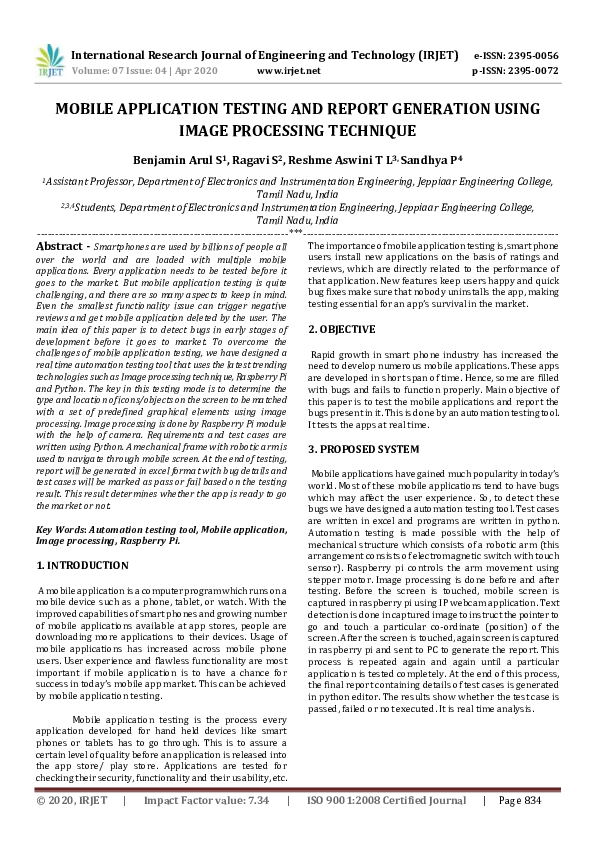 Pdf Irjet Mobile Application Testing And Report Generation Using Image Processing Technique