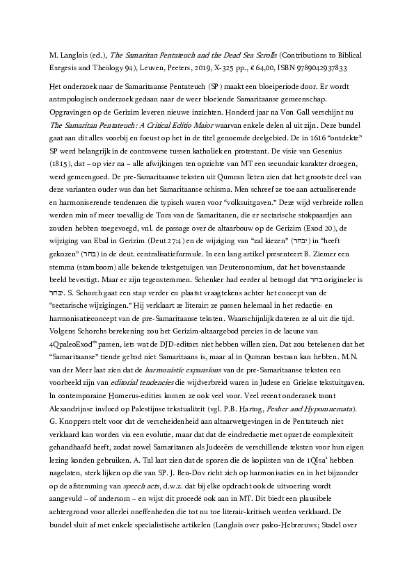 (PDF) The Samaritan Pentateuch and the Dead Sea Scrolls (ed. Langlois)