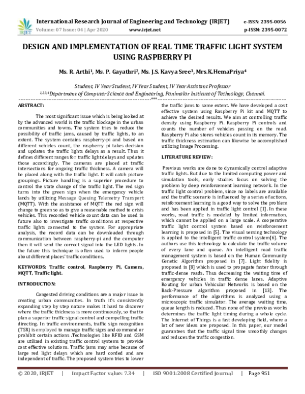 Pdf Irjet Design And Implementation Of Real Time Traffic Light System Using Raspberry Pi