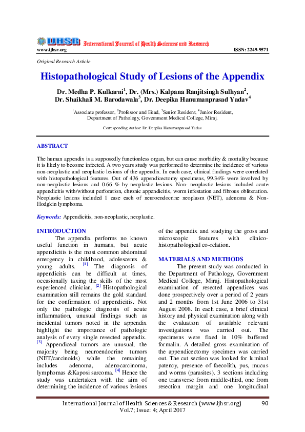 (PDF) Mucinous lesions of the appendix: a histopathological study ...