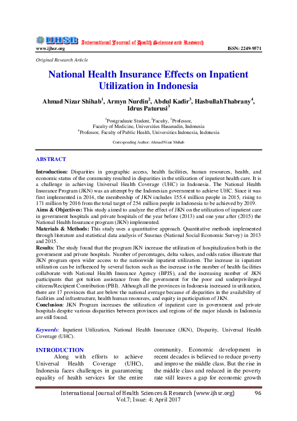 (PDF) National Health Insurance Effects on Inpatient Utilization in ...