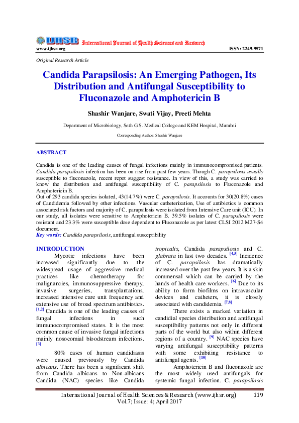 (PDF) Candida Parapsilosis: An Emerging Pathogen, Its Distribution and ...