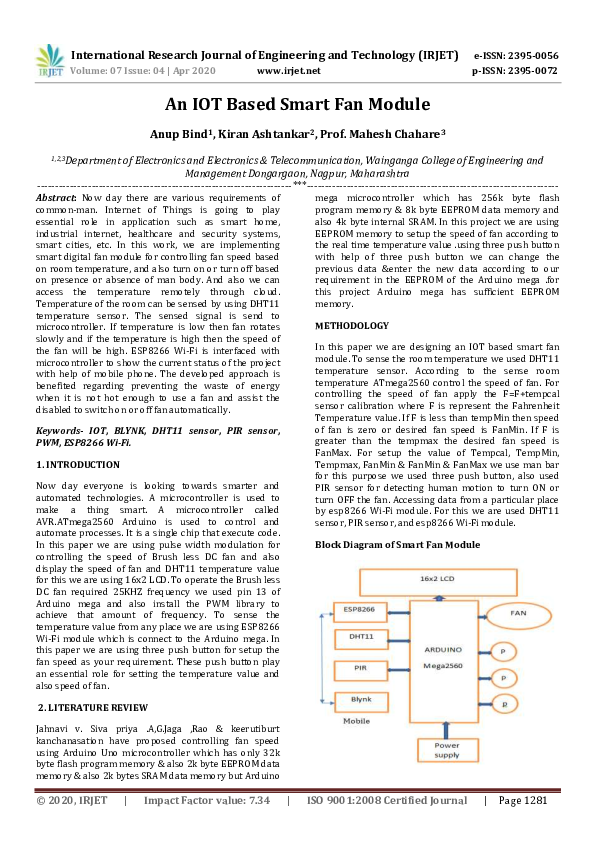 (PDF) IRJET- An IOT Based Smart Fan Module