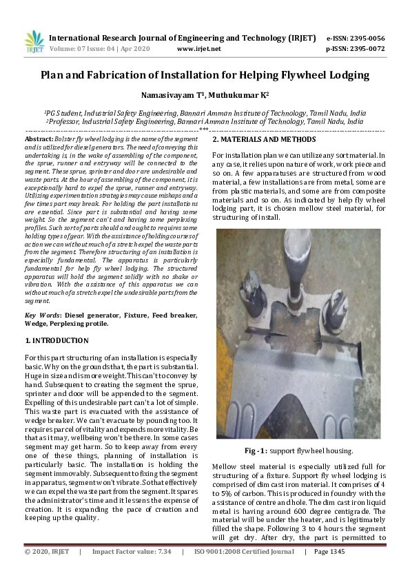 (PDF) IRJET- Plan and Fabrication of Installation for Helping Flywheel Lodging