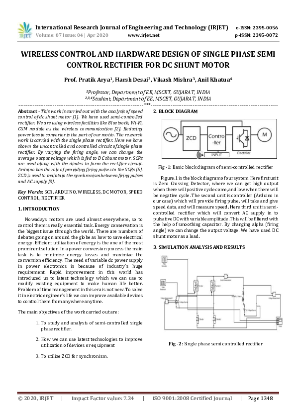 (PDF) IRJET- WIRELESS CONTROL AND HARDWARE DESIGN OF SINGLE PHASE SEMI ...