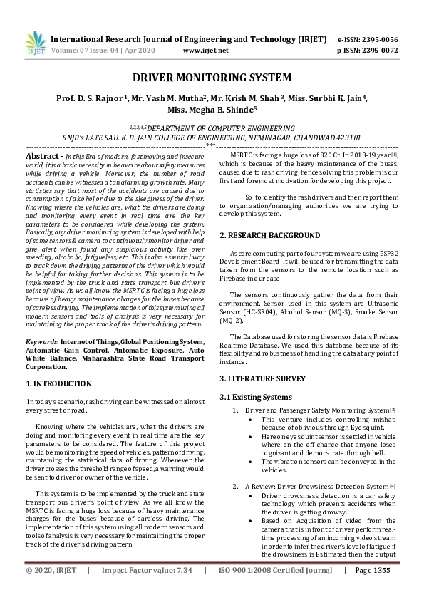 Pdf Irjet Driver Monitoring System