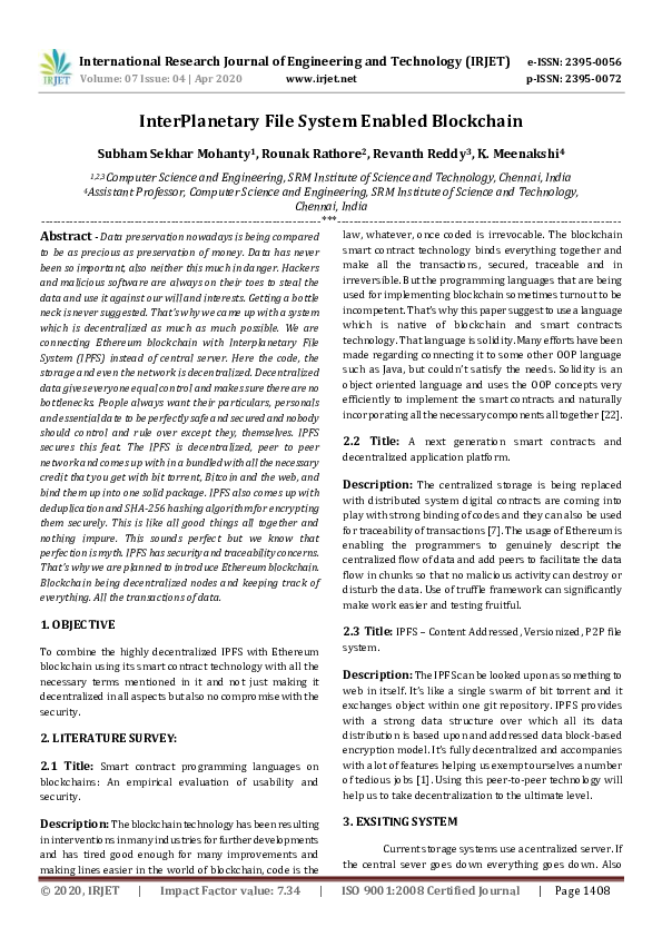(PDF) IRJET- InterPlanetary File System Enabled Blockchain