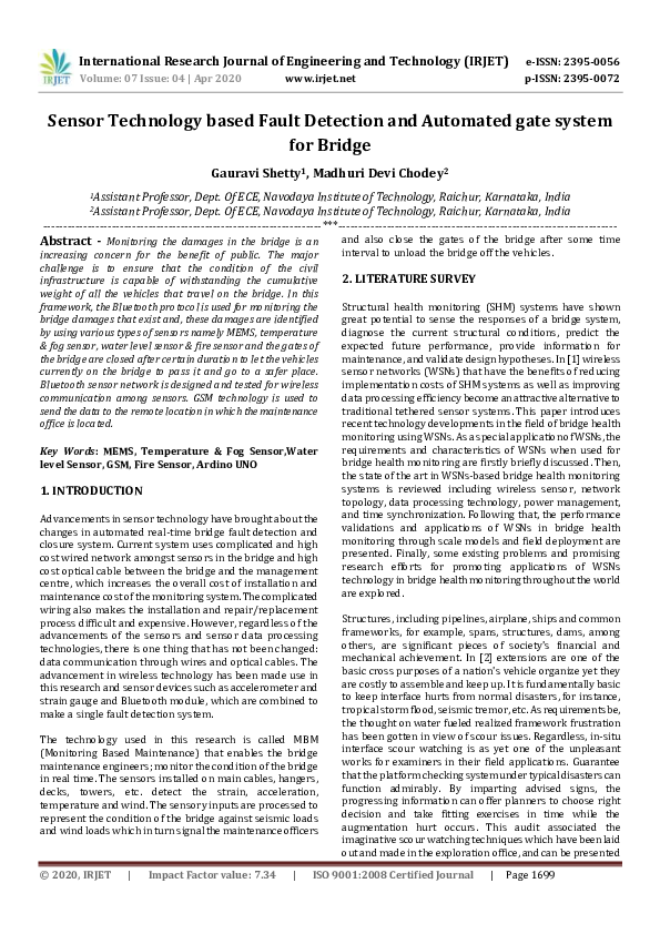 (PDF) IRJET- Sensor Technology based Fault Detection and Automated gate ...